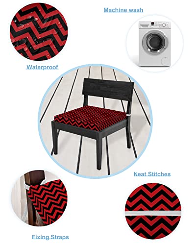 Porch Outdoor Chair Seat Cushion Covers Set Simple Ripple Waterproof Chair Pad Cover Black Red Chevron Stripe Slipcovers 4 Pack 20" x 18" x 4"