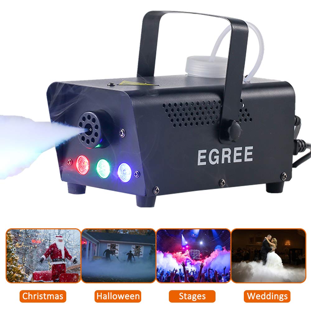 EGREE Fog Machine with Controllable lights - 500W Professional DJ LED Smoke Machine 3 Color Lights with Wireless Remote Control 2000 CFM Huge Fog Capacity for Halloween Holidays Parties - Metal Black