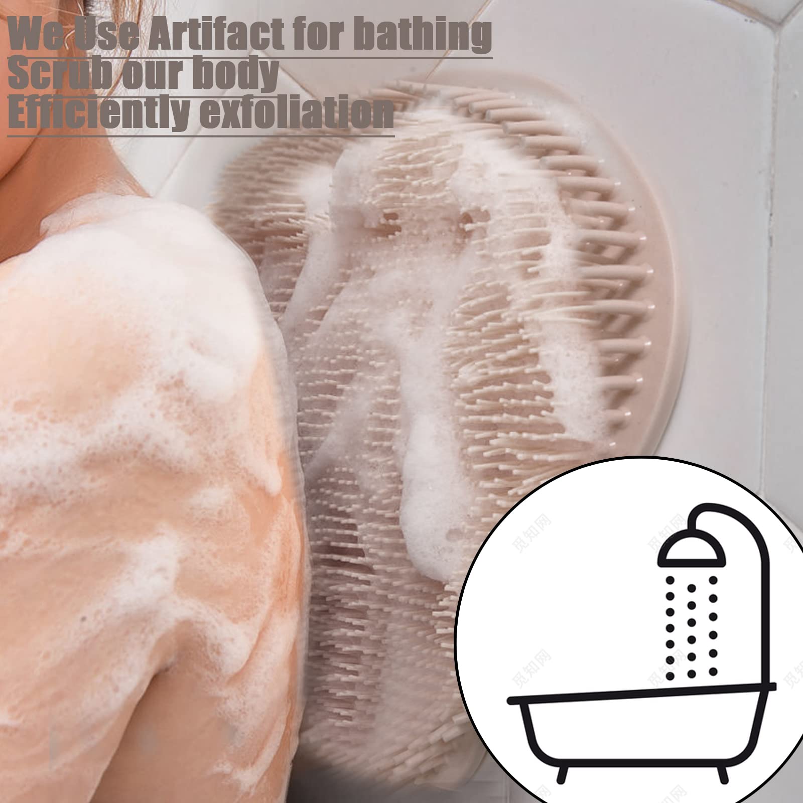 Hands Free Back Scrubber for Shower, Suction Cup Back Scrubber for Shower Wall Mounted Back Scrubber Silicone Flat Body Scrubber Sticks to Wall Lazy Shower Massage Scrubber Bath Brush(Pink)