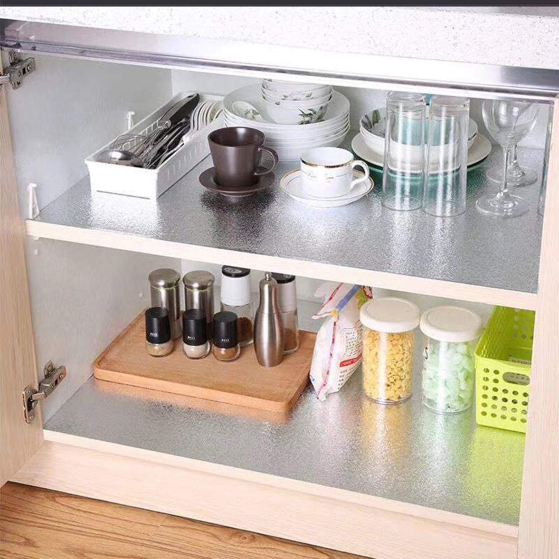Feisoon 15.7"x78.7" Silver Kitchen Backsplash Contact Paper Silver Peel and Stick Wallpaper Kitchen Waterproof Contact Paper Self Adhesive Aluminum Foil Wallpaper for Countertop Drawer Shelf Liner