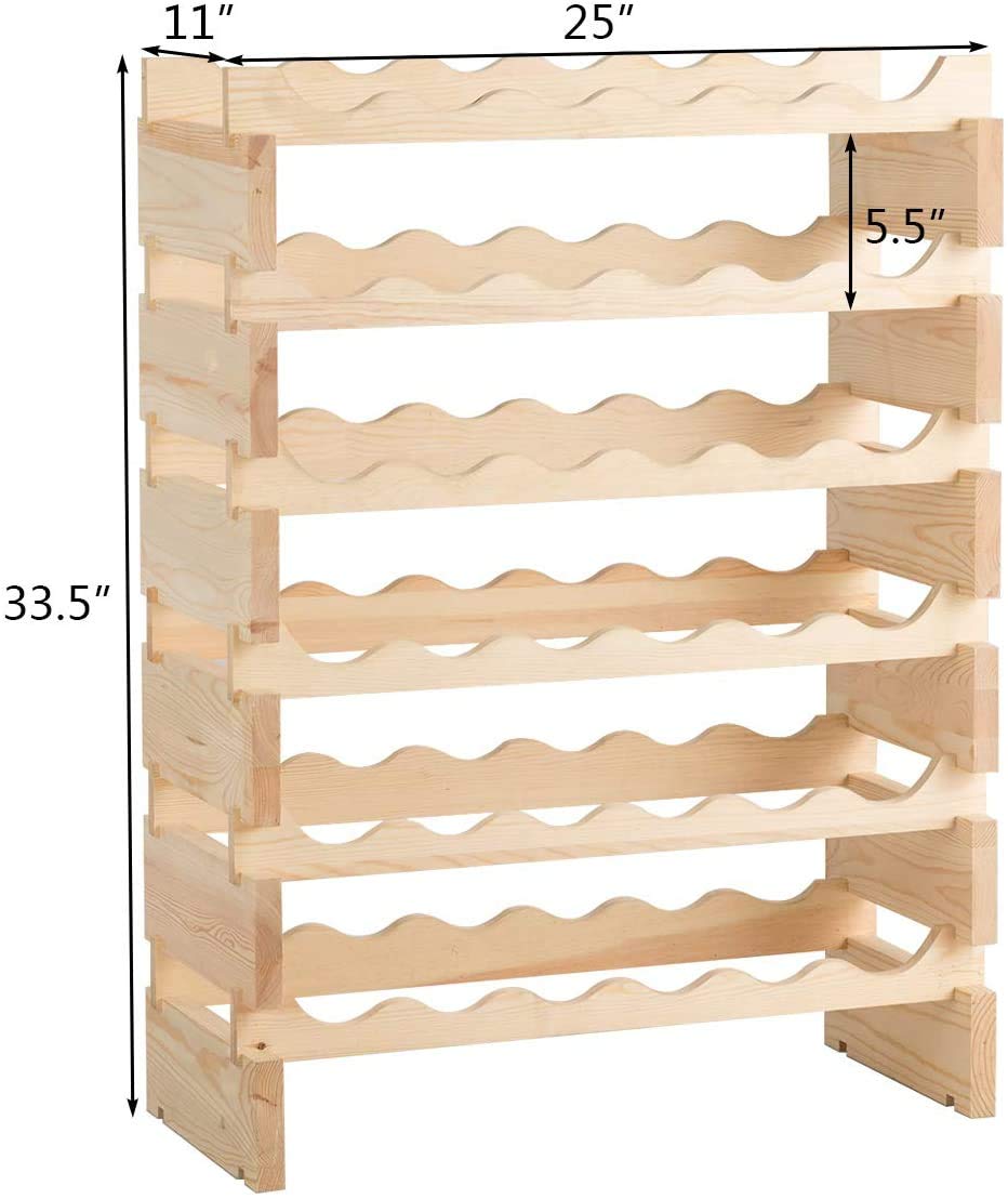 HAPPYGRILL Wood Wine Rack 36 Bottle Stackable Storage Stand Wine Display Shelves