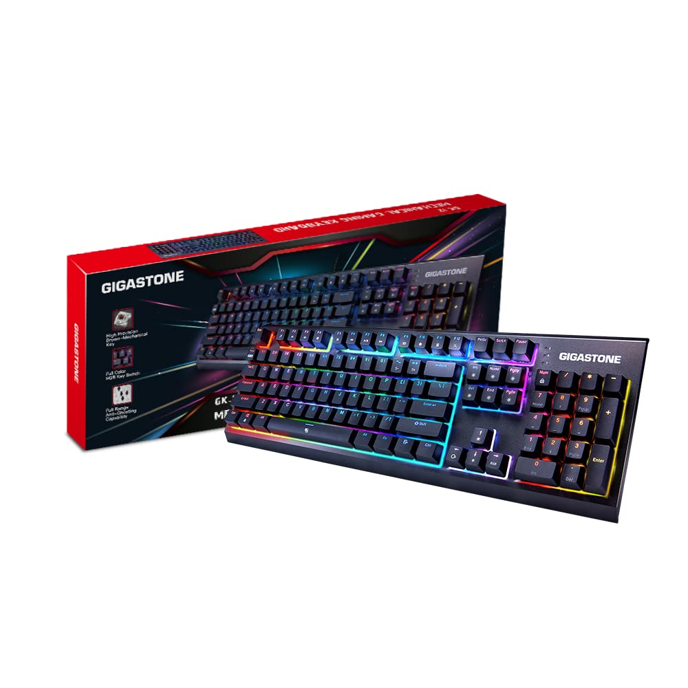 Gigastone 104 Keys Mechanical Gaming Keyboard, Full NKRO and Anti-Ghosting, Full Size Keyboard, Tactile Brown Switch, RGB LED Rainbow Backlit Gaming Keyboard, Precise Tactile Feedback
