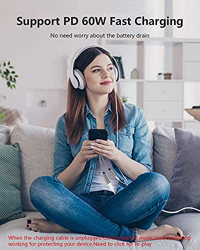 Samsung Galaxy S23 Headphone Adapter, USB C to AUX Mic Jack with PD 60W Fast Charging for Stereo, Earphones, Compatible with iPhone 15/15Pro/15Pro Max, Samsung Galaxy S23/S22/S21, Google Pixel 7/6