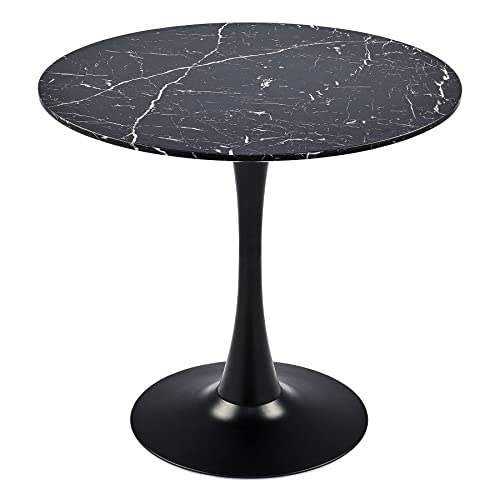 VONLUCE 32 Inch Round Dining Table with Faux Marble Top for Kitchen Bar Patio and More, Modern Small Coffee Table Living Room Accent Table with Tulip Style Metal Base and 165lb Capacity for 2-4, Black