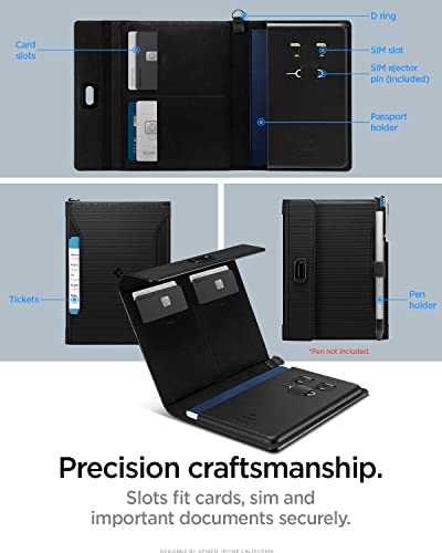 Spigen Passport Card Cover Holder Passport Wallet Travel Documents Organizer Protector Passport Holder Travel Accessories with RFID Blocking Technology SIM Card Pin Included - Black