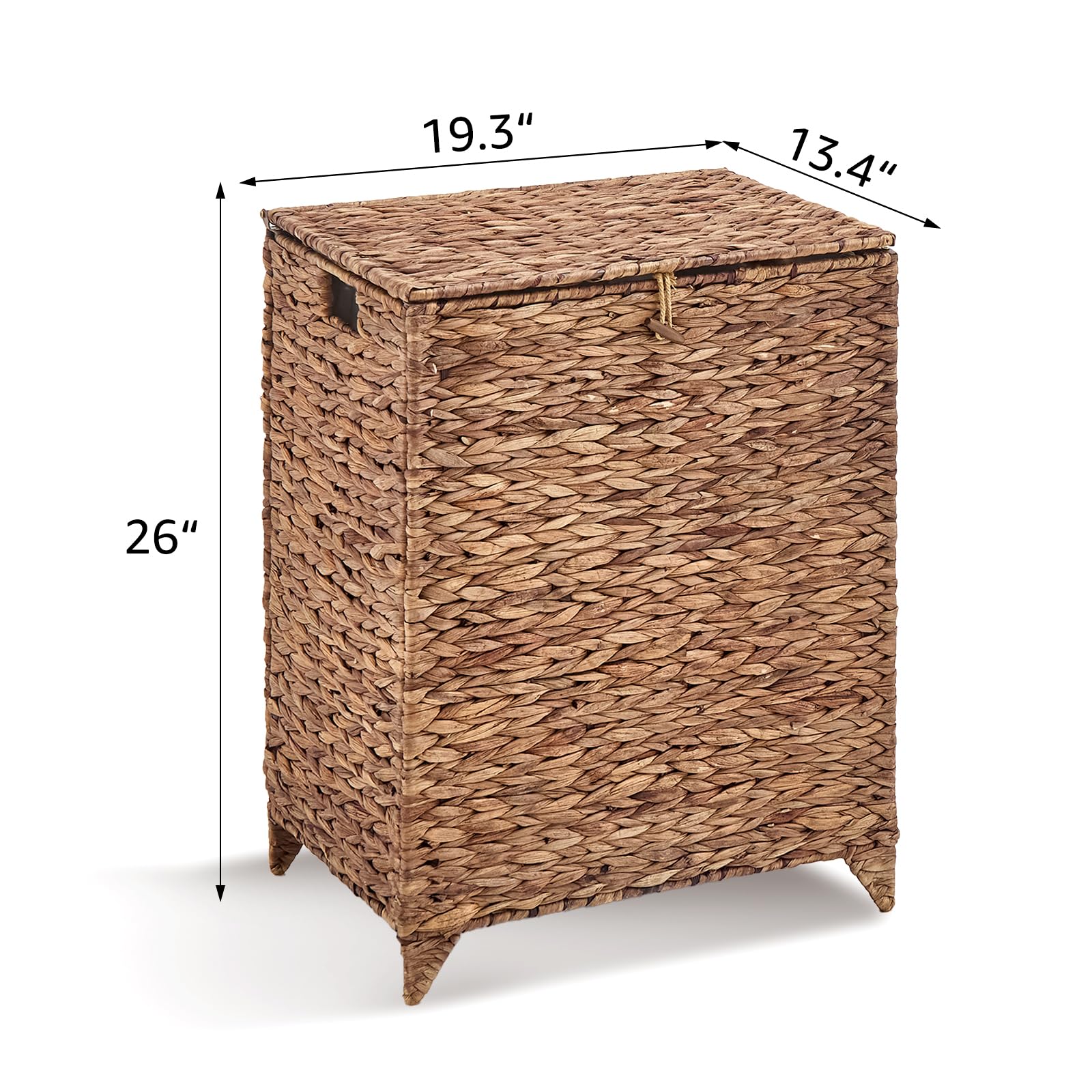 Large Laundry Hamper with Lid and Removable Liner Bag, Wicker Laundry Basket with Heightened Feet, Foldable Rattan Clothes Hamper, Handwoven Water Hyacinth Laundry Basket for Clothes and Towels