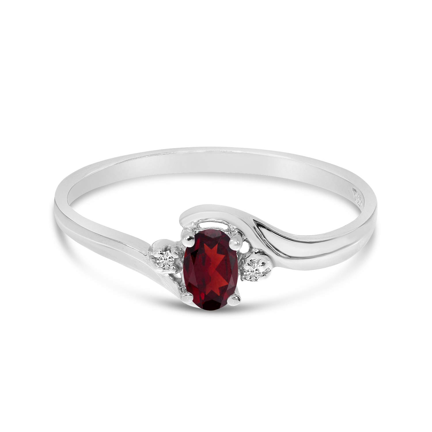 Direct-Jewelry 10k White Gold Oval Garnet And Diamond Ring (Size 6.5)