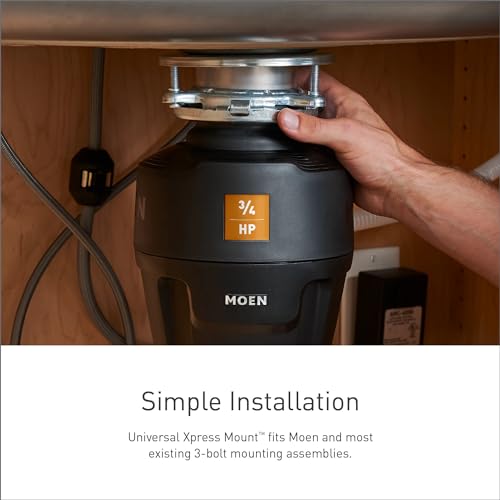 Moen Prep Series Disposer 1/2 Horsepower Continuous Feed Garbage Disposal featuring Fast Track Technology, Power Cord Included, GT50C