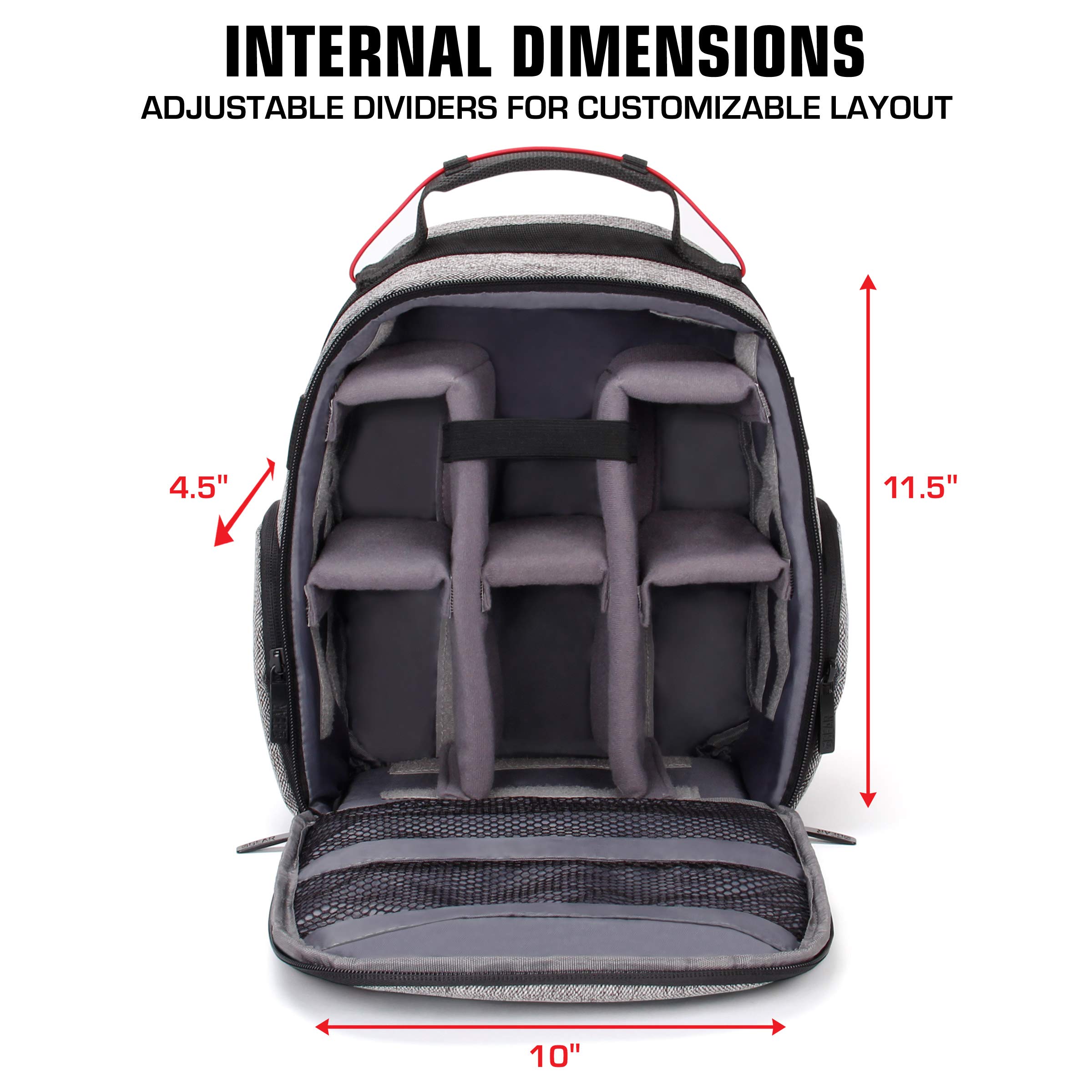USA Gear Drone Backpack - Drone Case Compatible with DJI Mavic Pro 3, Spark Mini, Ryze Tello, Yuneec Breeze and More - Customizable Interior, Weather Resistant, Storage for Batteries and Accessories