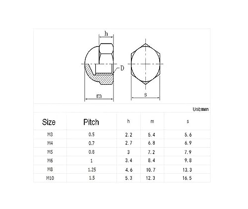 M3 M4 M5 M6 M8 M10 Cap Nuts Decorative Cover Semicircle Head Acorn Nut (Size : M6 20pcs)