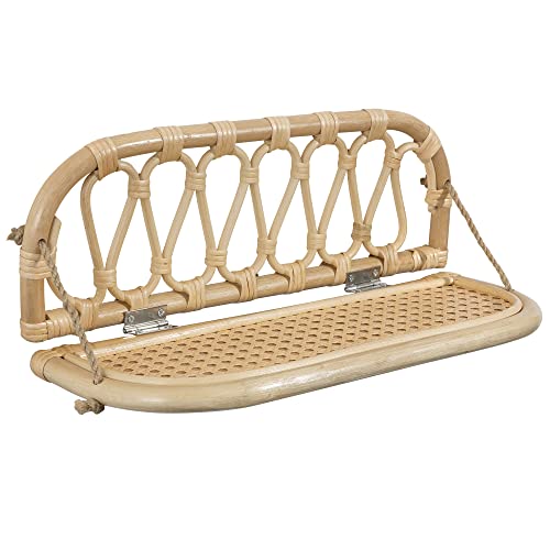 Mazjoaru Wall Shelves Rattan Shelf 16.5inch Handmade Boho Wall Decor Floating Rustic Decor for Bathroom Nursery Bedroom, Wall Mounted Natrual Rattan and Wood Storage Hanging Shelves