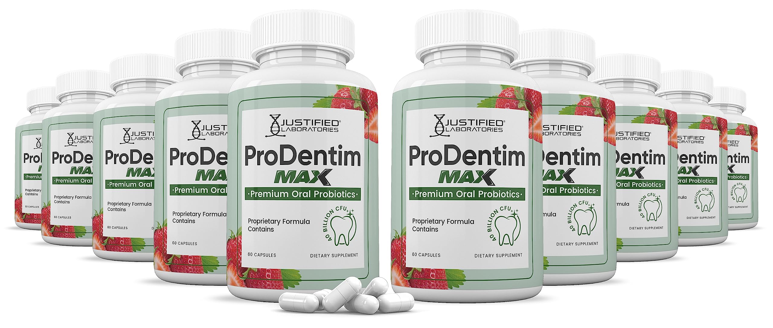 Justified Laboratories (10 Pack) Prodentim Max 40 Billion CFU Oral Probiotic Supports Strong Healthy Gums Teeth Bad Breath 600 Capsules