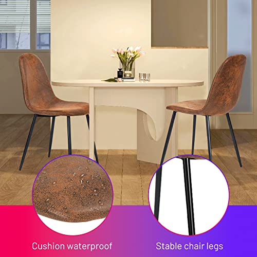 Zanzio Dining Chairs Set of 4 - Lounge Kitchen Chairs with PU Upholstered Seat Back Washable Kitchen Room Side Chair with Metal Legs for Living Room, Suede Brown