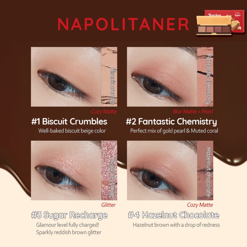 Etude X Loacker Makeup Collection P.C.E.Mini 02 Napolitaner | Sweet & Buildable Shade | Neutral Palette For Everyday Use | 4 Colors | Lovely Mood Eyeshadow Palette | Creamy Moist, Smooth& Soft Texture