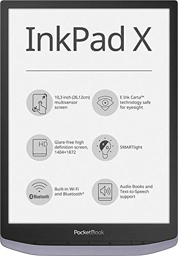 PocketBook InkPad X | E-Book Reader | Large E Ink Screen 10.3ʺ E-Reader | Glare-Free & Eye-Friendly | Adjustable SMARTlight | Text-to-Speech Function | Audio Output and Bluetooth | Audiobooks