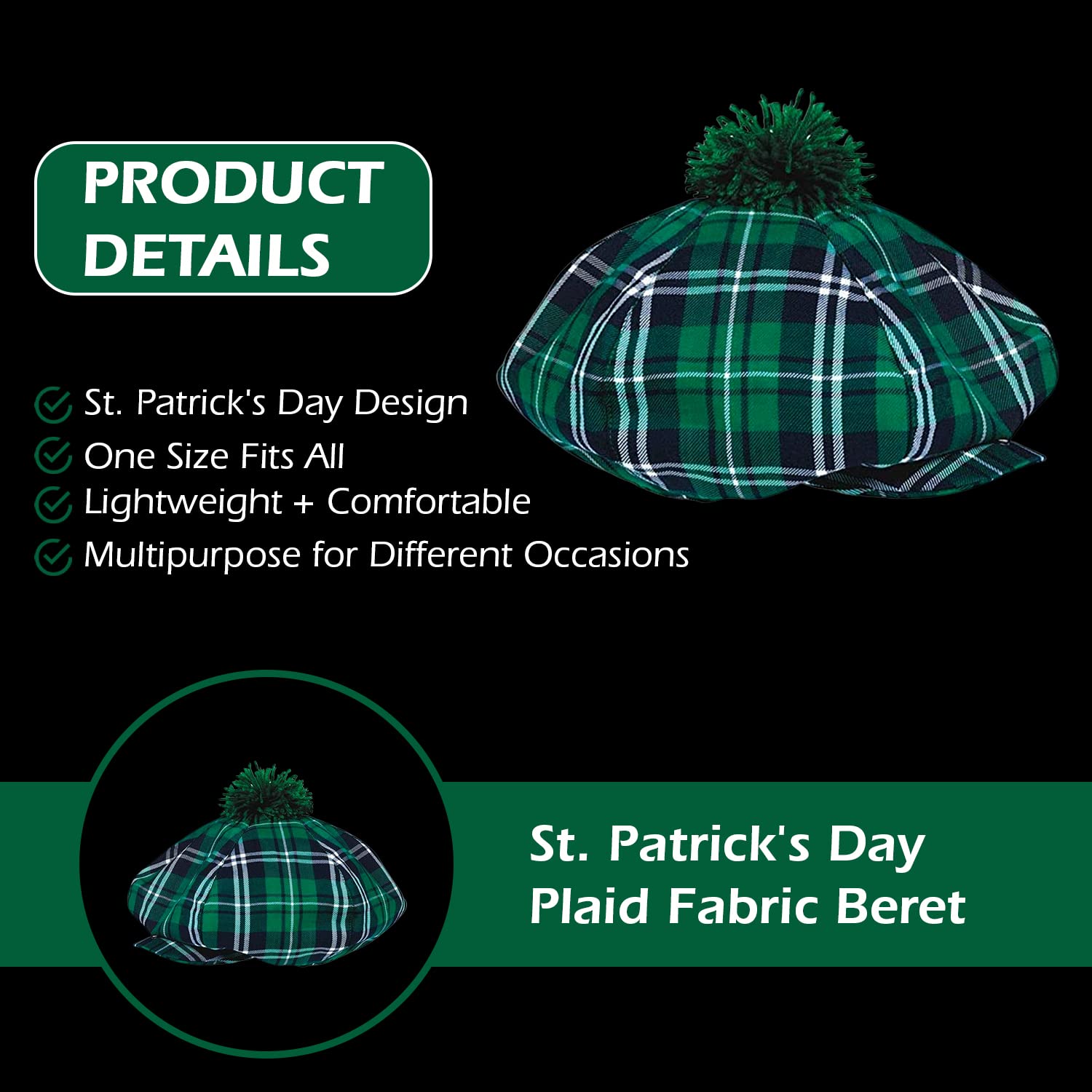 St. Patrick's Day Plaid Fabric Fedora or Beret (Beret)