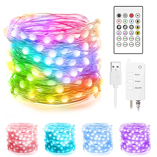 Macood Led Fairy String Lights Easter Mother's Day 16.4ft APP Control, Women's Day Birthday Holiday Party Wedding Outdoor Indoor Decoration, Rainbow Warm White RGB Color Changing Music Sync