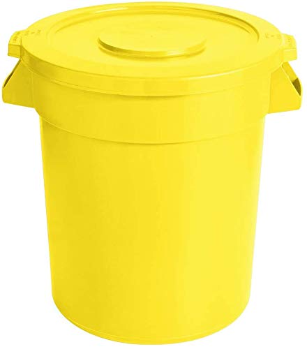 PRO&Family 41 Qt. / 10 Gallon / 38 Liters Yellow Round Commercial Trash Can and Lid. Kitchen Garbage Can Office Trash Can Recycle Bin Waste Basket Touchless