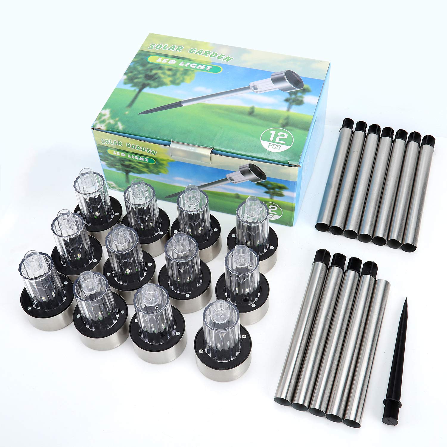 Foxdott Solar Lights Outdoor, 12Pack solar pathway lights outdoor, Waterproof, LED Landscape garden lights Solar Powered, Outdoor Lights Solar Garden Lights for Pathway, Walkway, Patio, Yard, Driveway