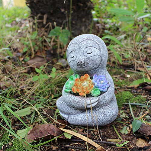 Happyyami Courtyard Garden Decoration Resin Flower Plant Pot Animal Statue Bradypode Figurine Jungle Figurines for Landscape Bonsai Crafts Decorations Mini Sloth Figure