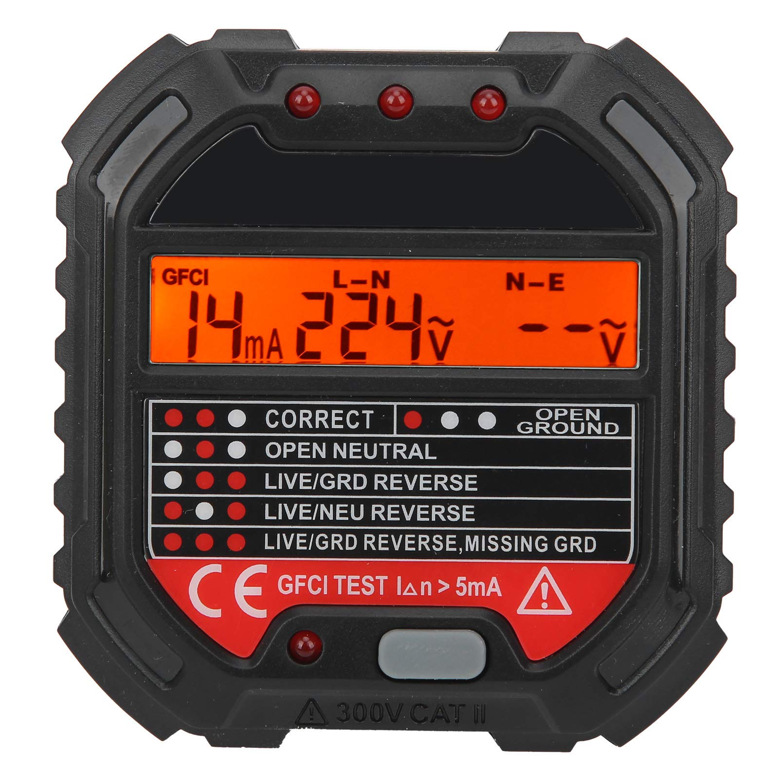 HT107B 90-250V Socket Tester 3-Pin Outlet Tester Receptacle Tester Frequency Phase Voltage Leakage Voltage Test Electric Circuit Detector