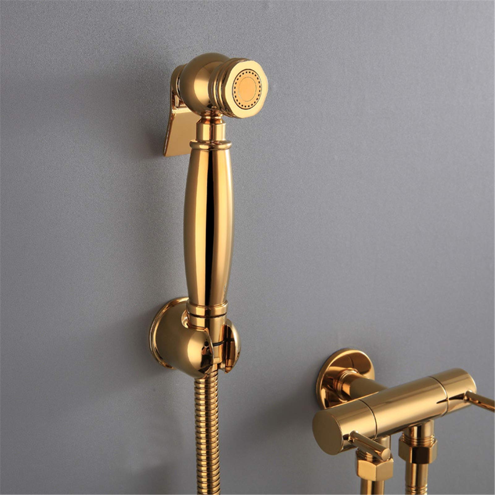 MINJING Bidet Faucet, Brushed Gun Grey Handheld Toilet Bidet Sprayer, Solid Brass Single Handle Valve Electroplated Shower Shattaf Douche Kit,B Set
