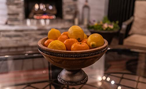 Foxglove Market 11" Wood Fruit Bowl with Metal Base - Pedestal Fruit Bowl - Decorative Bowl