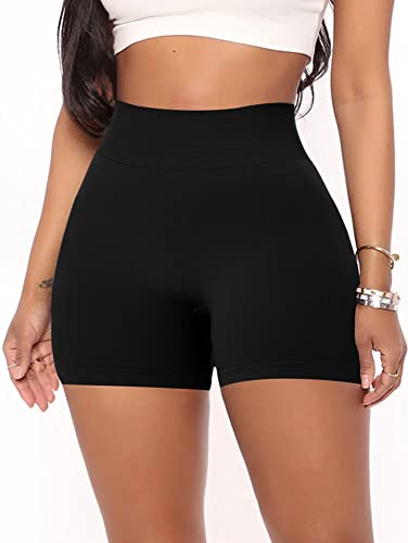 eoeoo Women's Athletic Butt Lifting Shorts Seamless Workout Scrunch High Waist Gym Yoga Biker Shorts Black Small