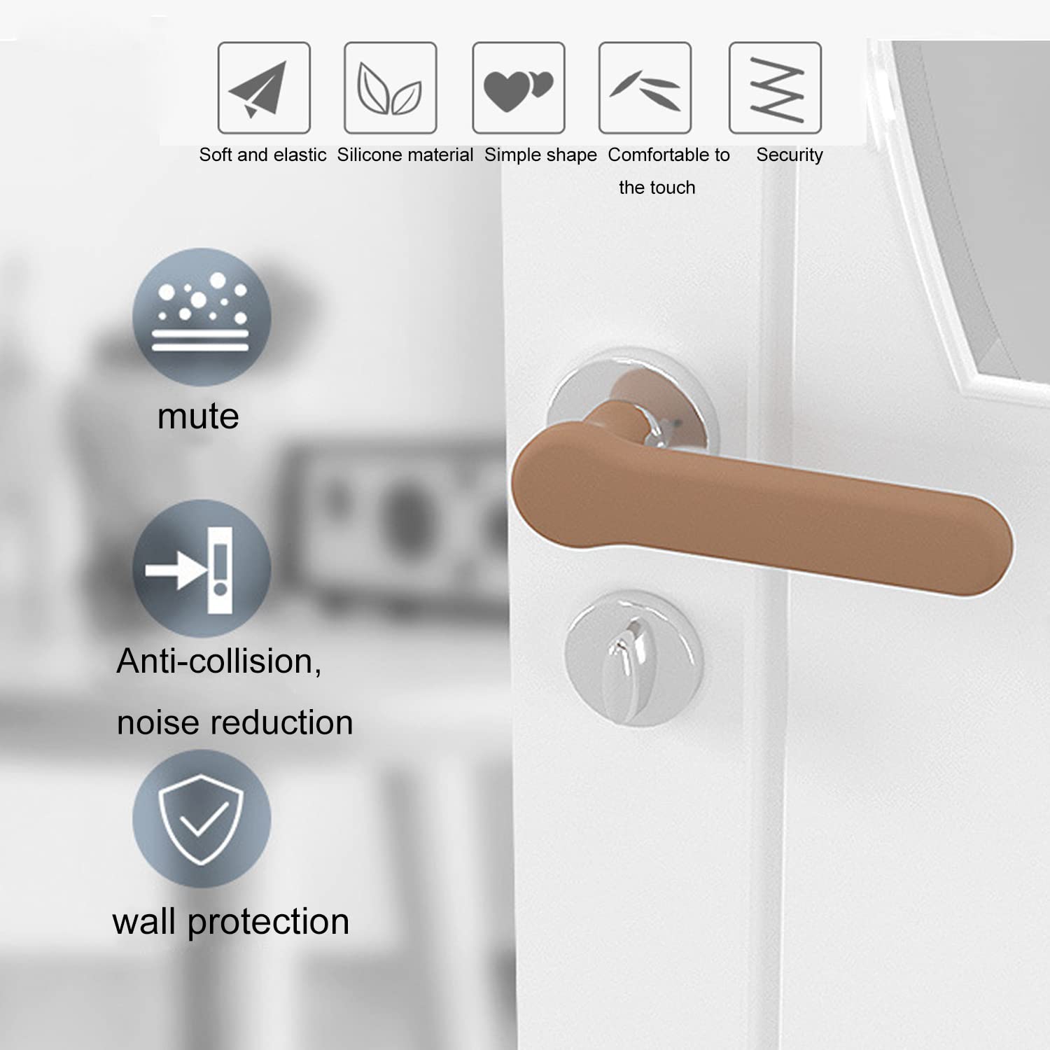 JOYGO FISHAN 2pc 4 Color Choice Silicone Door Handle Cover Glossy Safety Door Handle Protector Anti-Collision Handle Covers (Brown)