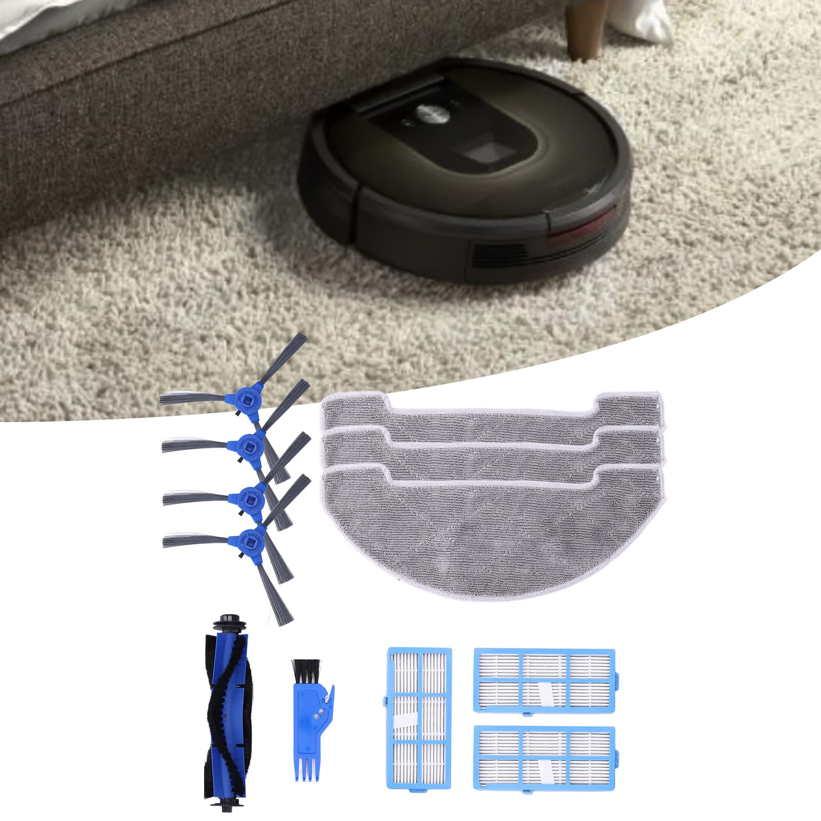 Haofy Robotic Vacuum Cleaner Filters Accessory, Replacement Parts Compatible with Proscenic 850T Suits, Robotic Vacuum Cleaner Kit, with Side Brush Rag Filter Main Brush