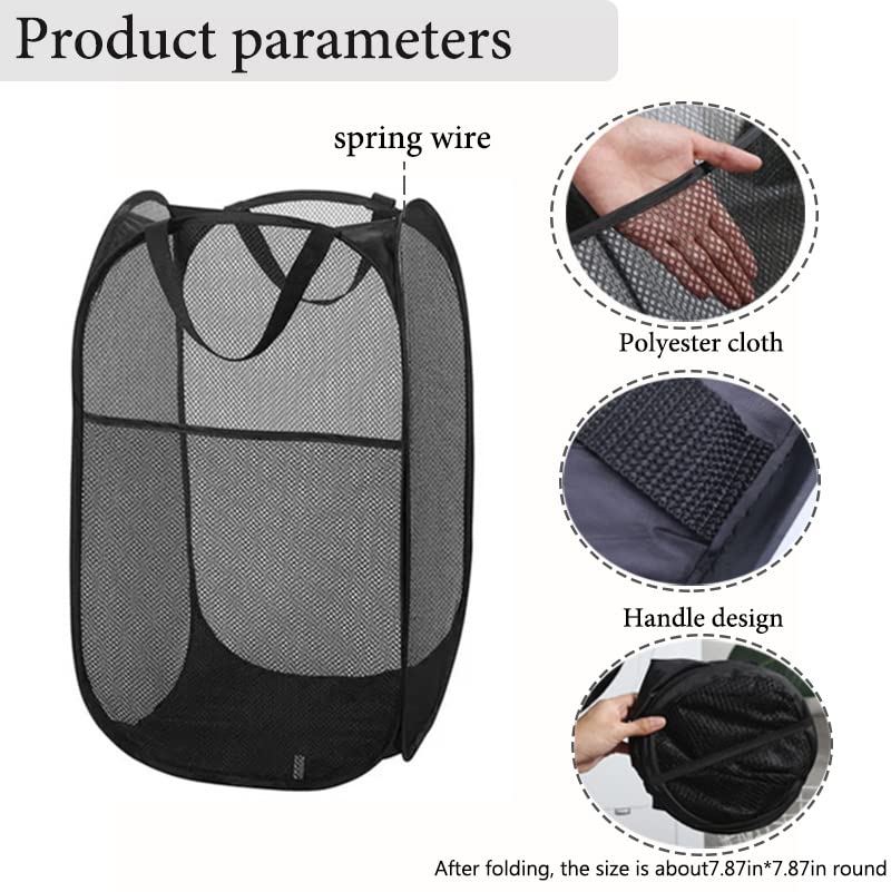 Laundry Hamper - Portable, Durable Handles, Collapsible for Storage and Easy to Open. Folding Pop-Up Clothes Hampers are Great for The Kids Room, College Dorm or Travel - Black