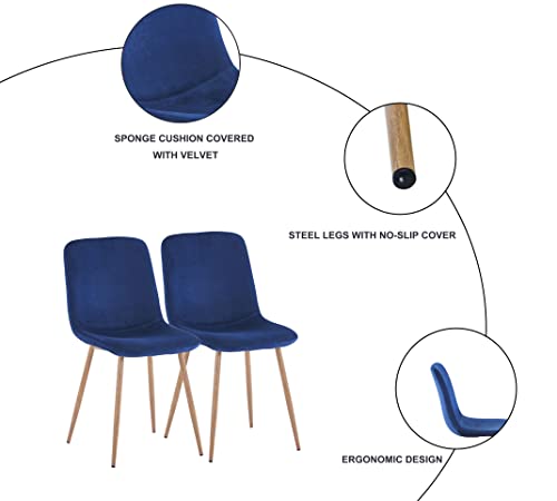 Springfavor Blue Velvet Dining Chairs Set of 4 Kitchen & Dining Room Chairs with Sturdy Metal Legs Upholstered Mid Century Modern Dining Chairs for Living Room/Kitchen/Bedroom