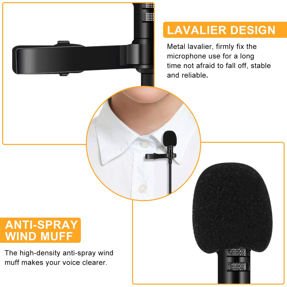 EIVOTOR 2 Pack Professional Lavalier Lapel Microphone,Omnidirectional Lapel Mic with Clip-on Perfect for iPhone Android Smartphone PC&DSLR, Recording Mic for YouTube,Interview,Video Conference,Podcast