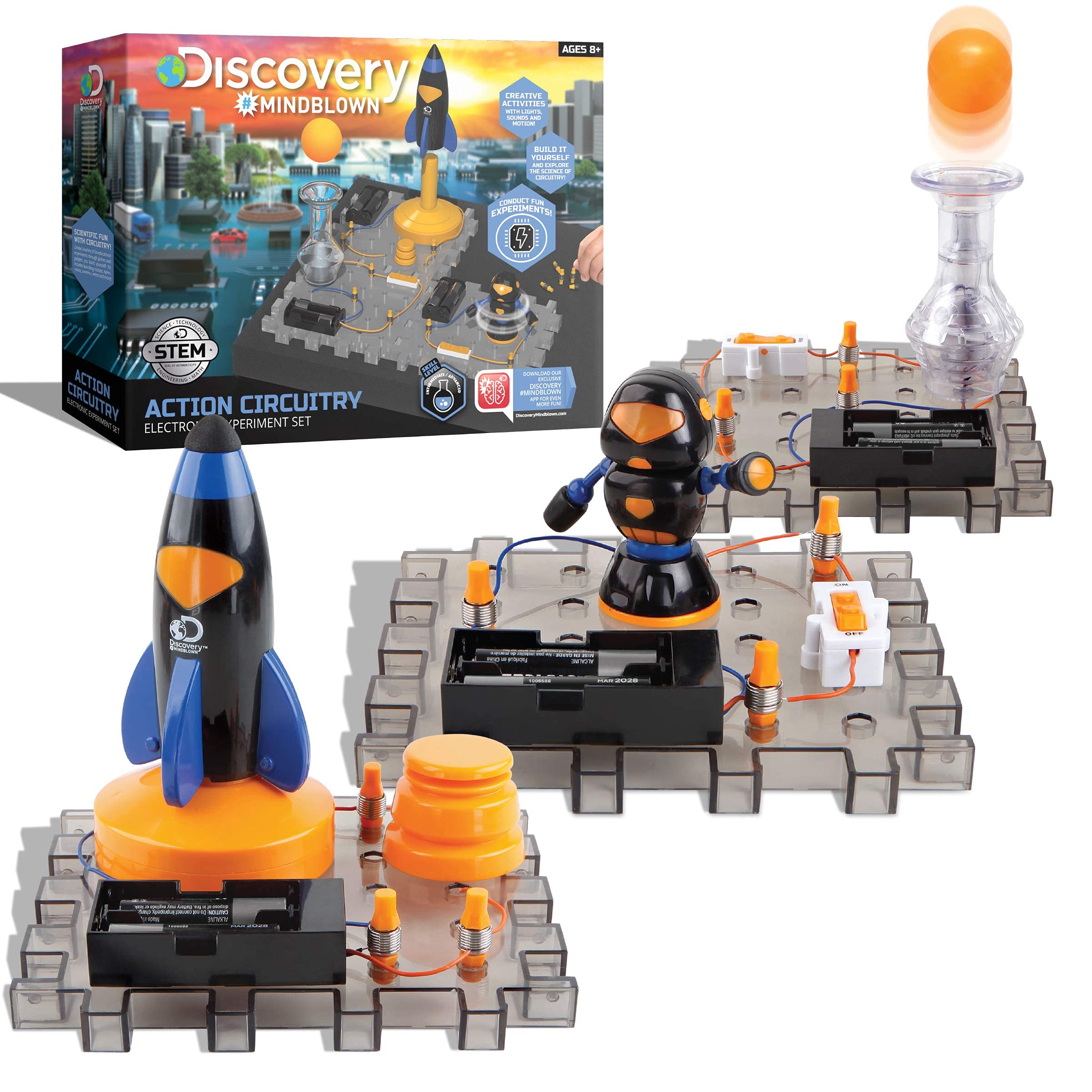 Discovery #MINDBLOWN Action Circuitry Electronic Experiment Mini STEM Set, Build-it-Yourself Engineering Toy Kit, Explore The Science of Motion, Robot Spinner Experiment, Great Gift for Kids Ages 8+