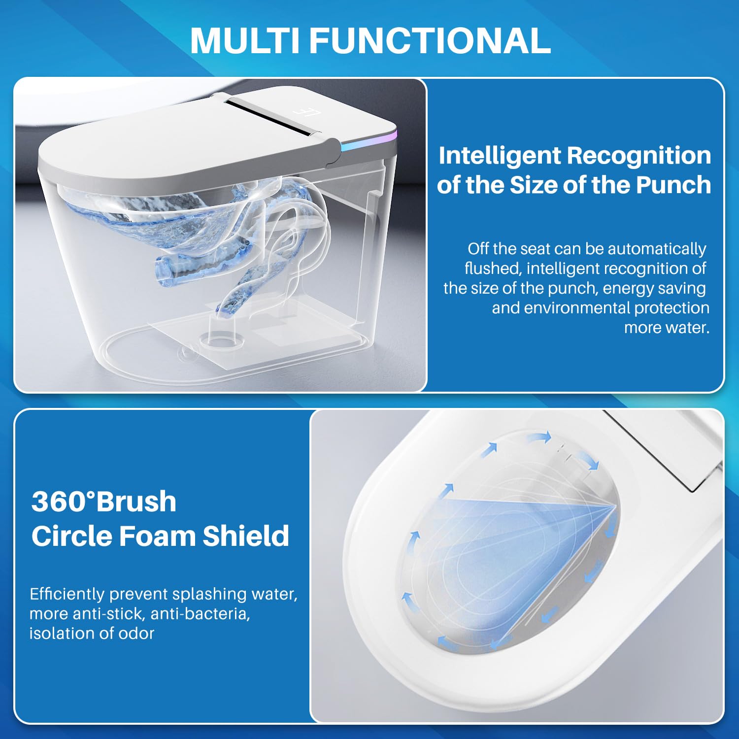 Smart Bidet Toilet with Heated Water/Adjustable Washing Settings/Air Dryer/LED-light, One Piece Bidet-Toilet with Remote Control/Auto Open Cover