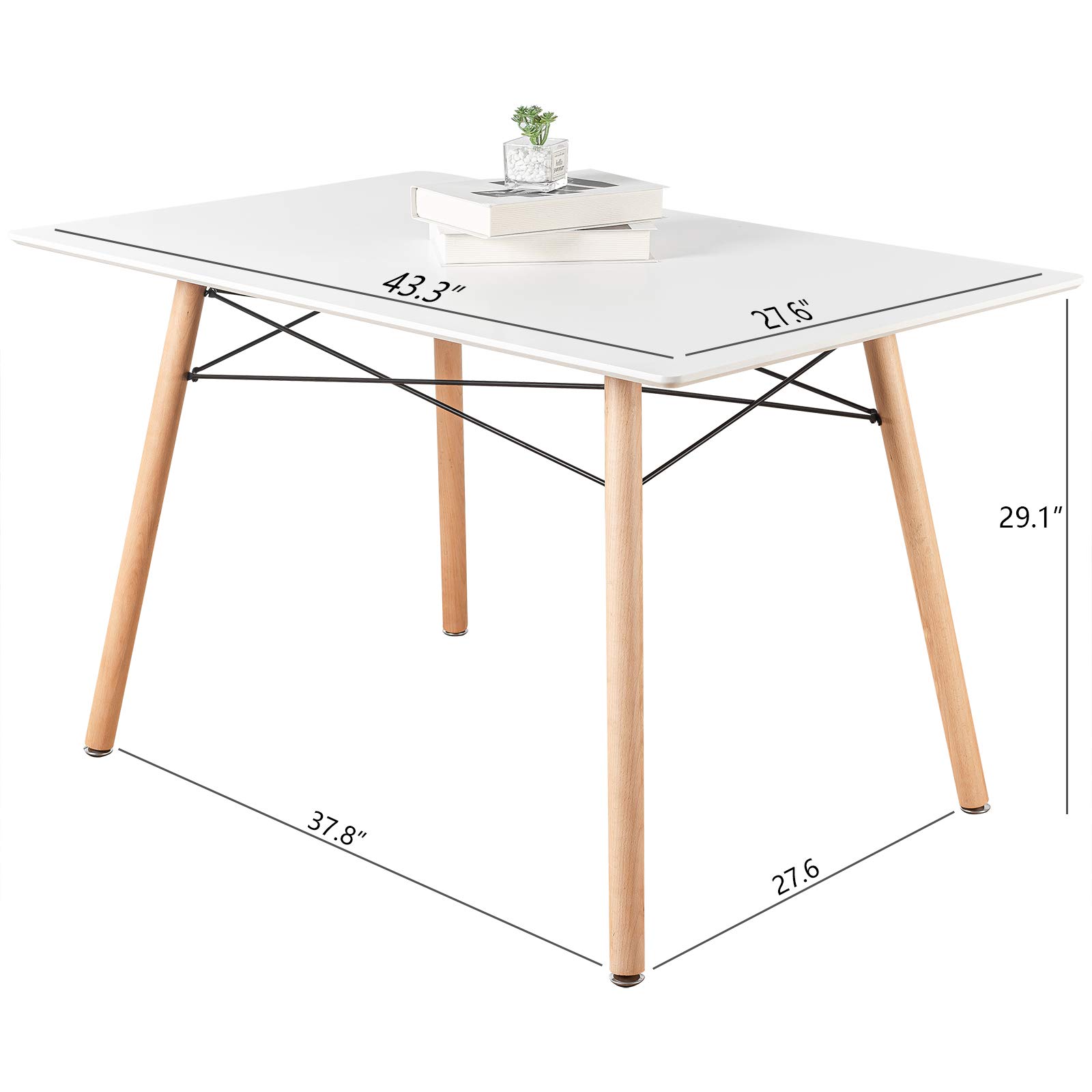 ELANGST Kitchen & Dining Table, Rectangle Modern Dining Table, Leisure Coffee Table, Mid-Century Pedestal Table with MDF Top and Wood Legs for Home/Office/Conference/Apartment 43"X28" (White)