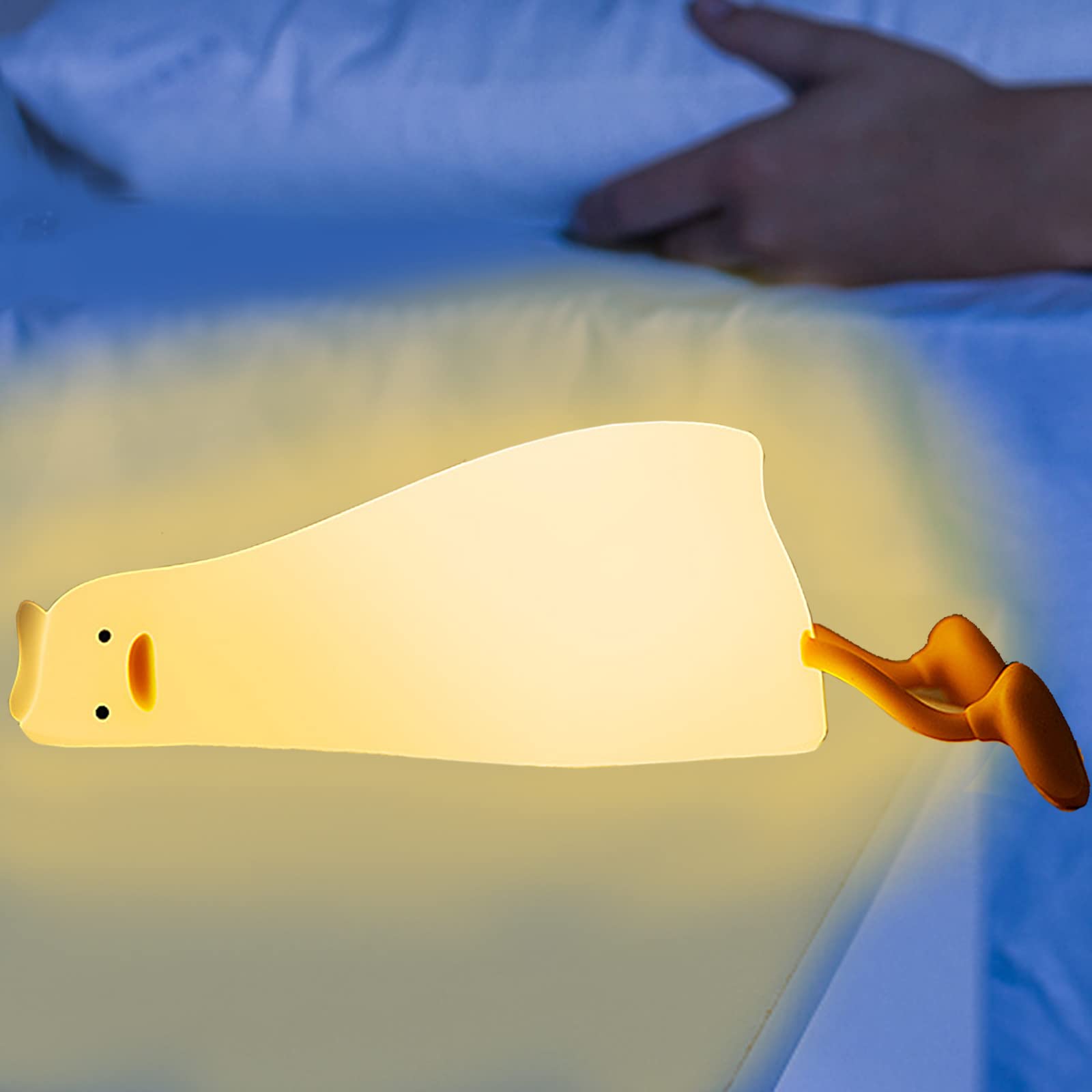 LED Lying Flat Duck Night Light, 3 Level Dimmable Nursery Nightlight, Cute Silicone Squishy Light Up Duck,Rechargeable Bedside Touch Lamp