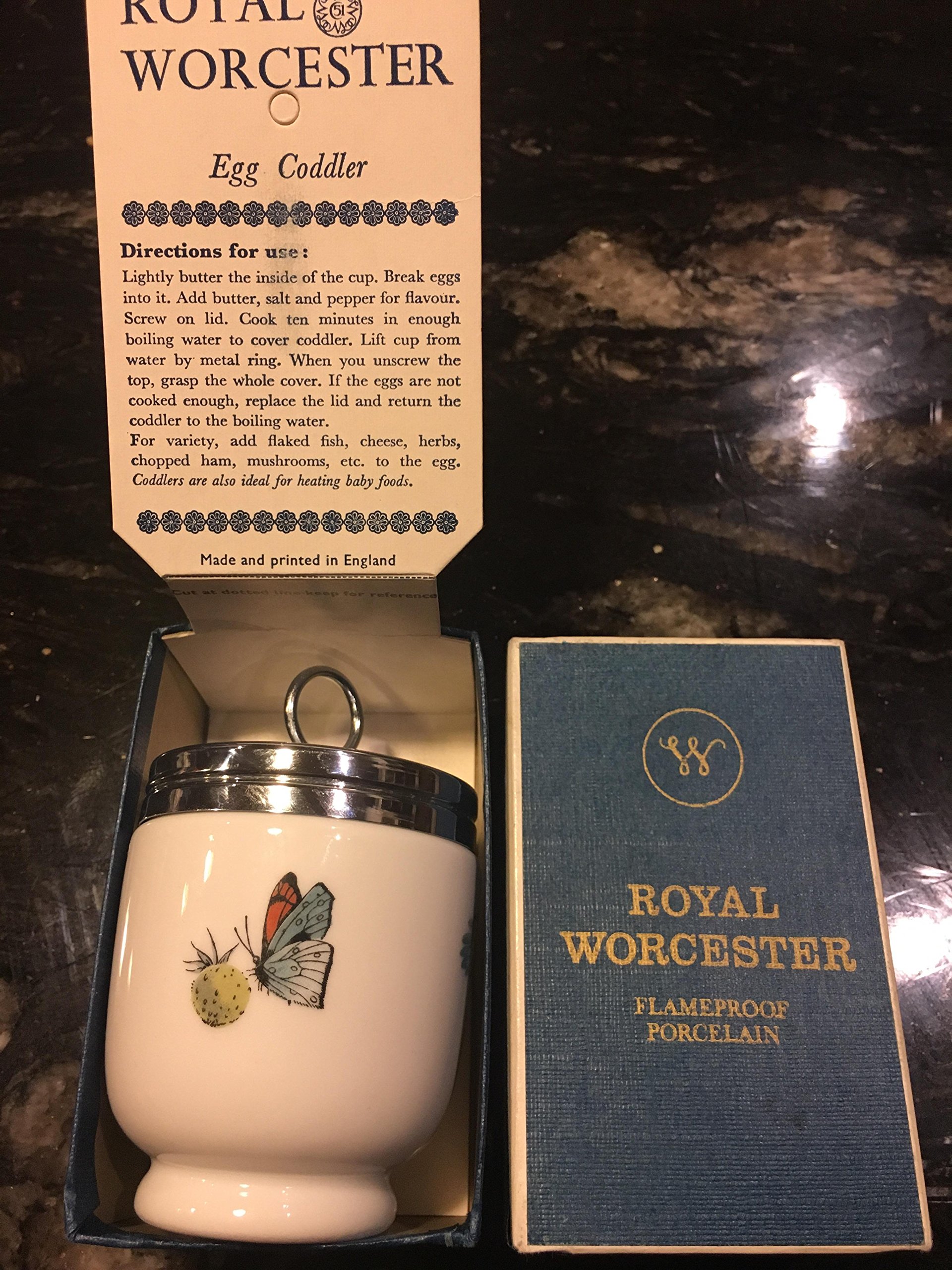 Royal Worcester Double Egg King Size Coddler Strawberry Fair Butterfly Pattern - Floral-Rare and Beautiful