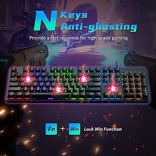 Mechanical Gaming Keyboard and Mouse Combo, 104 Keys Full Size RGB Backlit Blue Switch Keyboard, Ergonomic RGB Gaming Mouse with Mouse Pad, Anti-Ghosting Wired Keyboard for Windows PC Laptop Mac Gamer