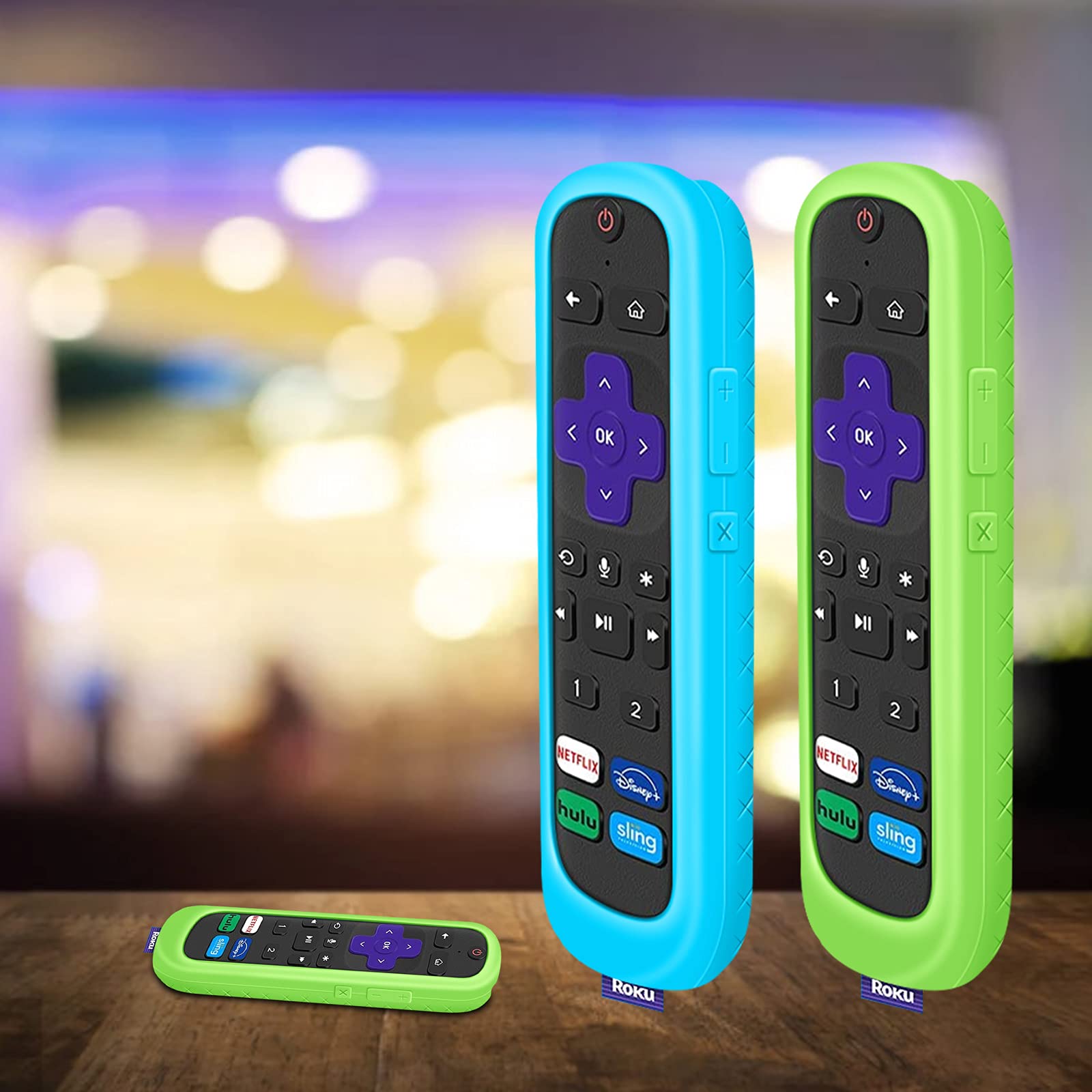 EVAHOM 2 Pack Silicone Remote Cases for Roku Voice Remote Pro, Roku Pro Remote Covers with Waterproof Shockproof and Anti-Slip, Protective Sleeve Blue Green Glowing in Dark