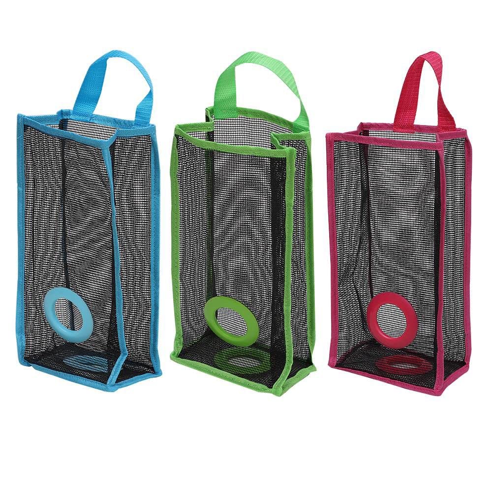 HomeSoGood 3 Pack Garbage Bag Storage Breathable Mesh Hanging Holder Foldable Recycle Plastic Bag Organizer Dispensers for Home and Kitchen