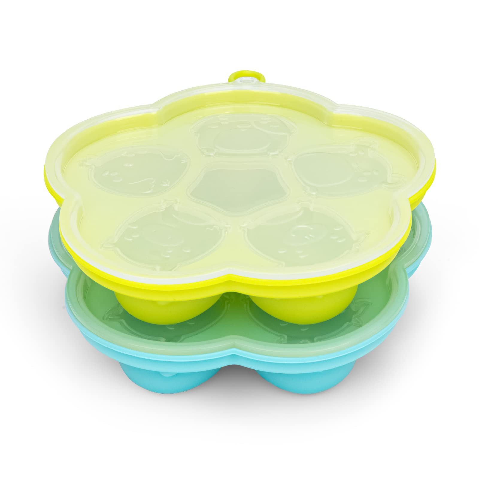 HAPPY CREATE Baby Food Containers 2 Packs as Baby Food Storage Silicone Ice Cube Tray with Lid Baby Popsicle Molds Teething