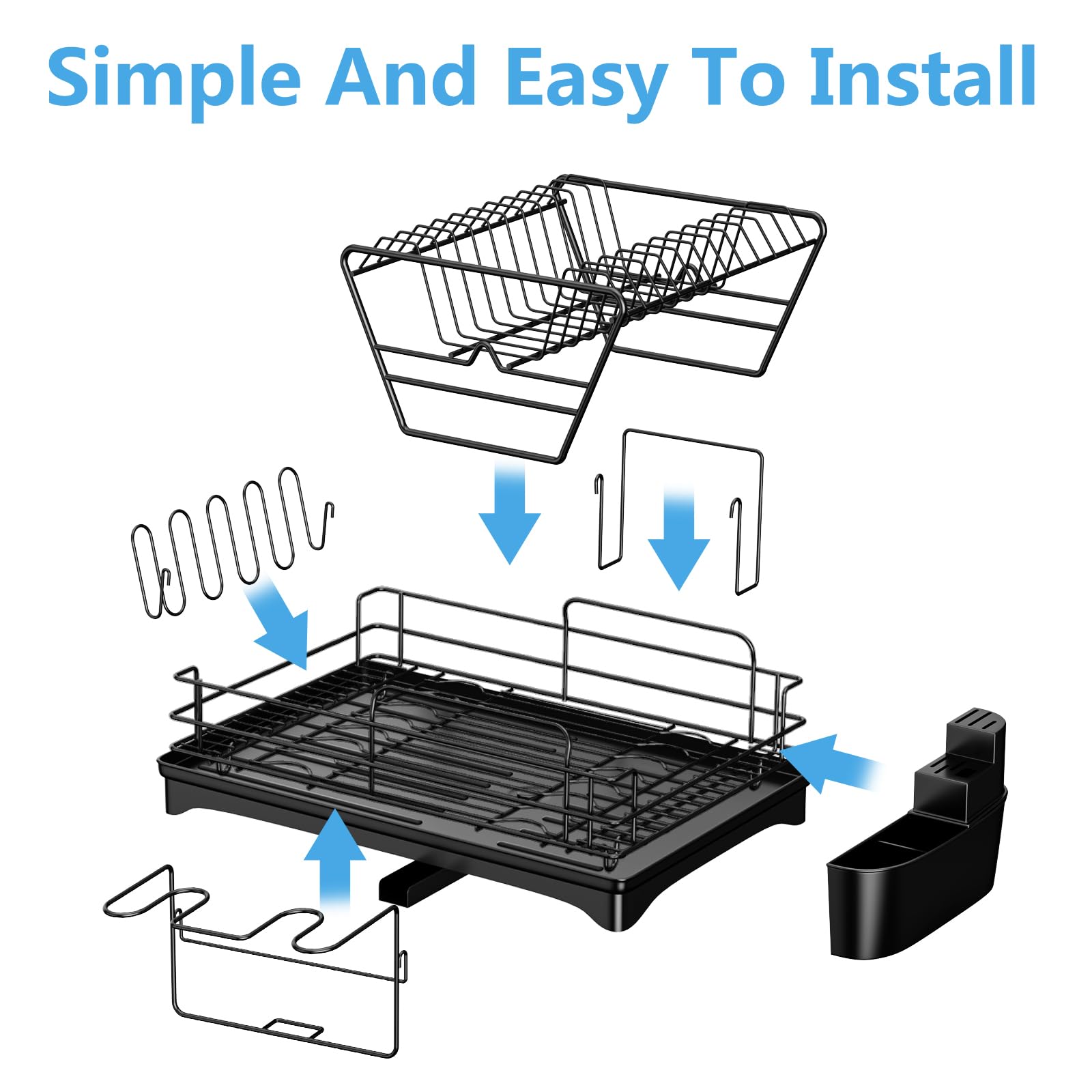 Dish Drying Rack for Countertop -Rustproof Space-Saving & Multipurpose 2-Tier Dish Rack for Kitchen Counter with Utensil Holder, Large-Capacity, Black