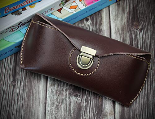 DK86 Genuine Leather Glasses Case Sunglasses Pouch Eyeglass Case, with Belt Loop, for Men and Women (Coffee)