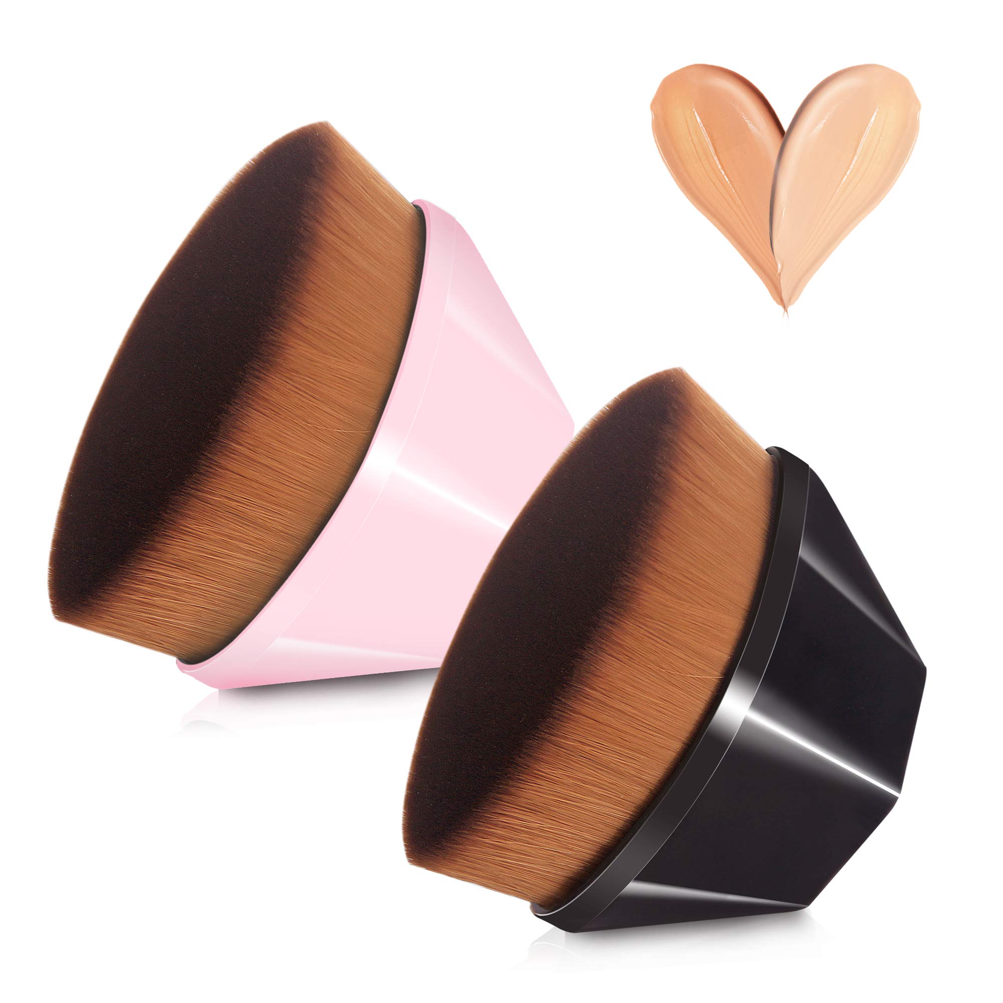 EKAKER 2 PCS Flawless Foundation Makeup Brush,Kabuki Hexagon Face Brush,Petal-Shaped Makeup Brush for Blending Liquid, Cream or Flawless Powder Cosmetics with Protective Case(Black & Pink)