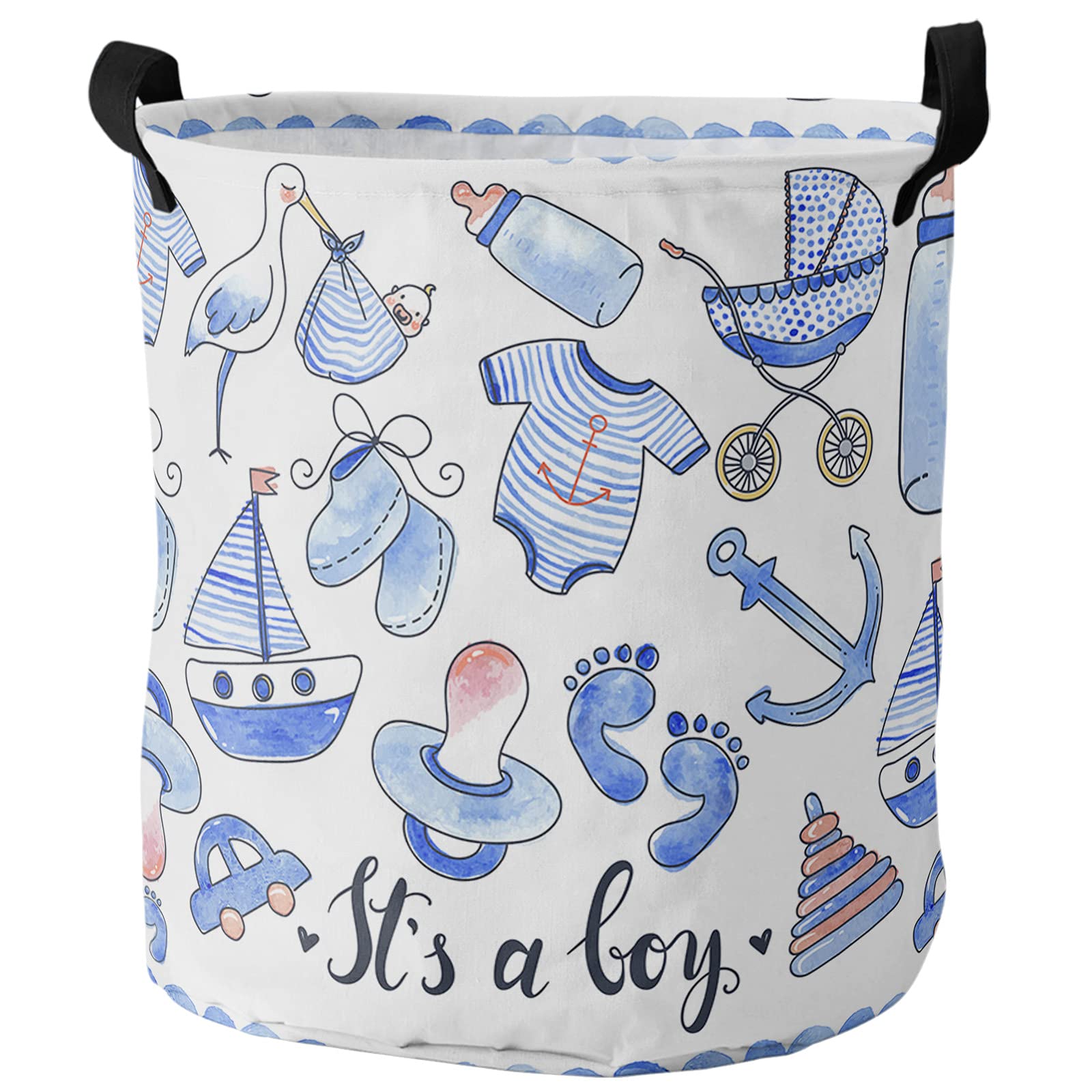 Laundry Basket Blue Stork with Baby Gift Hampers for Laundry Room/Dorm/Nursery Collapsible Clothes Hamper with Handle Waterproof Storage Baskets for Bedroom/Bathroom 13.8x17in