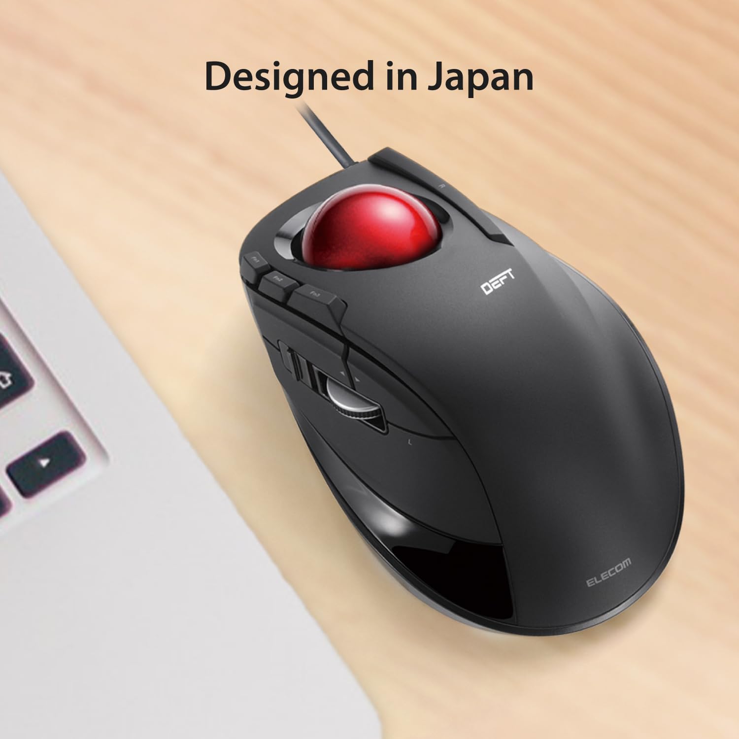 ELECOM DEFT Trackball Mouse, Wired, Finger Control, 8-Button Function with Smooth Tracking, Ergonomic Design, Optical Gaming Sensor, Smooth Red Ball, Windows11, macOS (M-DT2URBK-G)