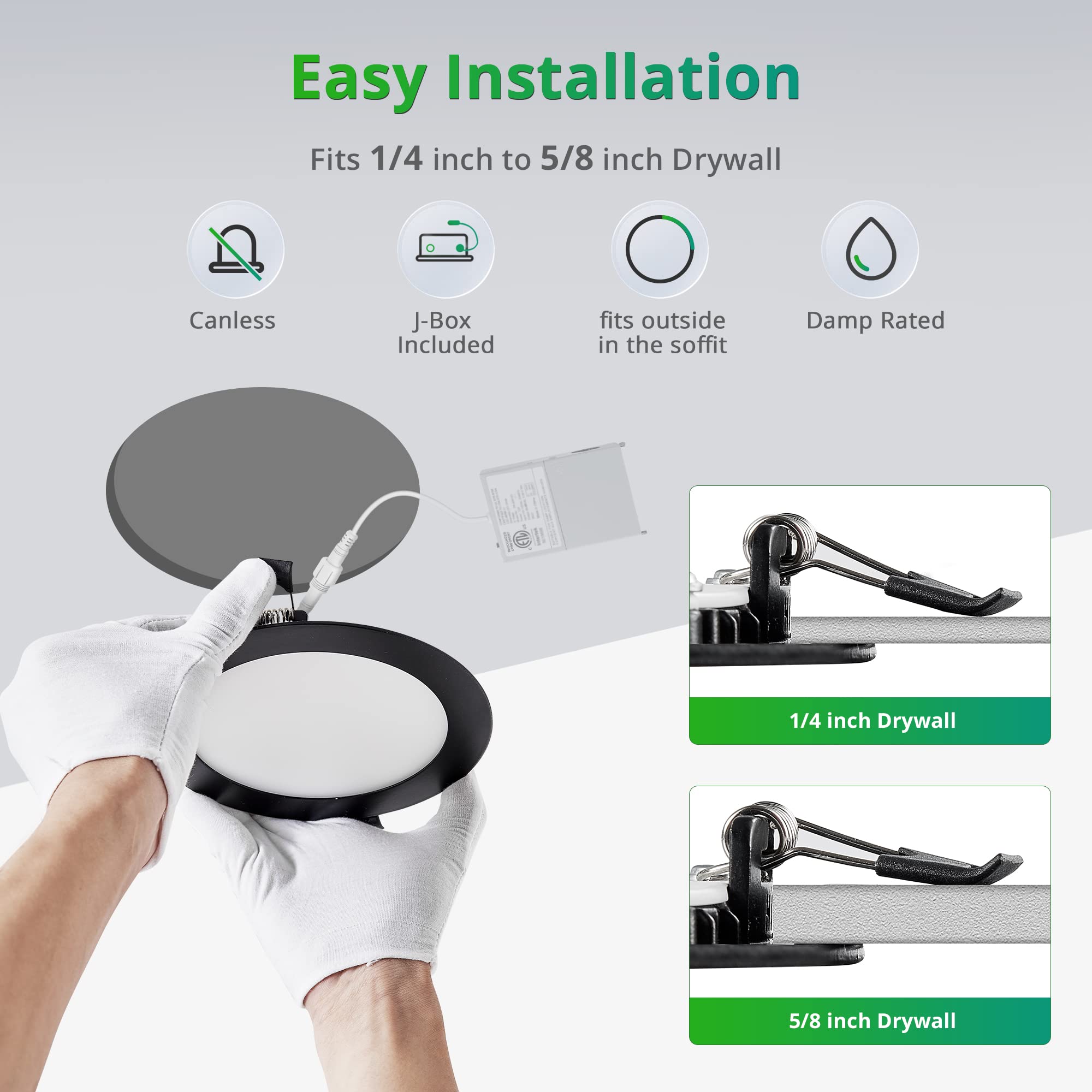LEDIARY 24 Pack 6CCT LED Recessed Lighting 6 inch, 2500K-5000K Selectable Black Recessed Lights, 1100LM High Brightness, 12W Eqv 110W, Dimmable Can Lights with Junction Box - IC Rated, ETL