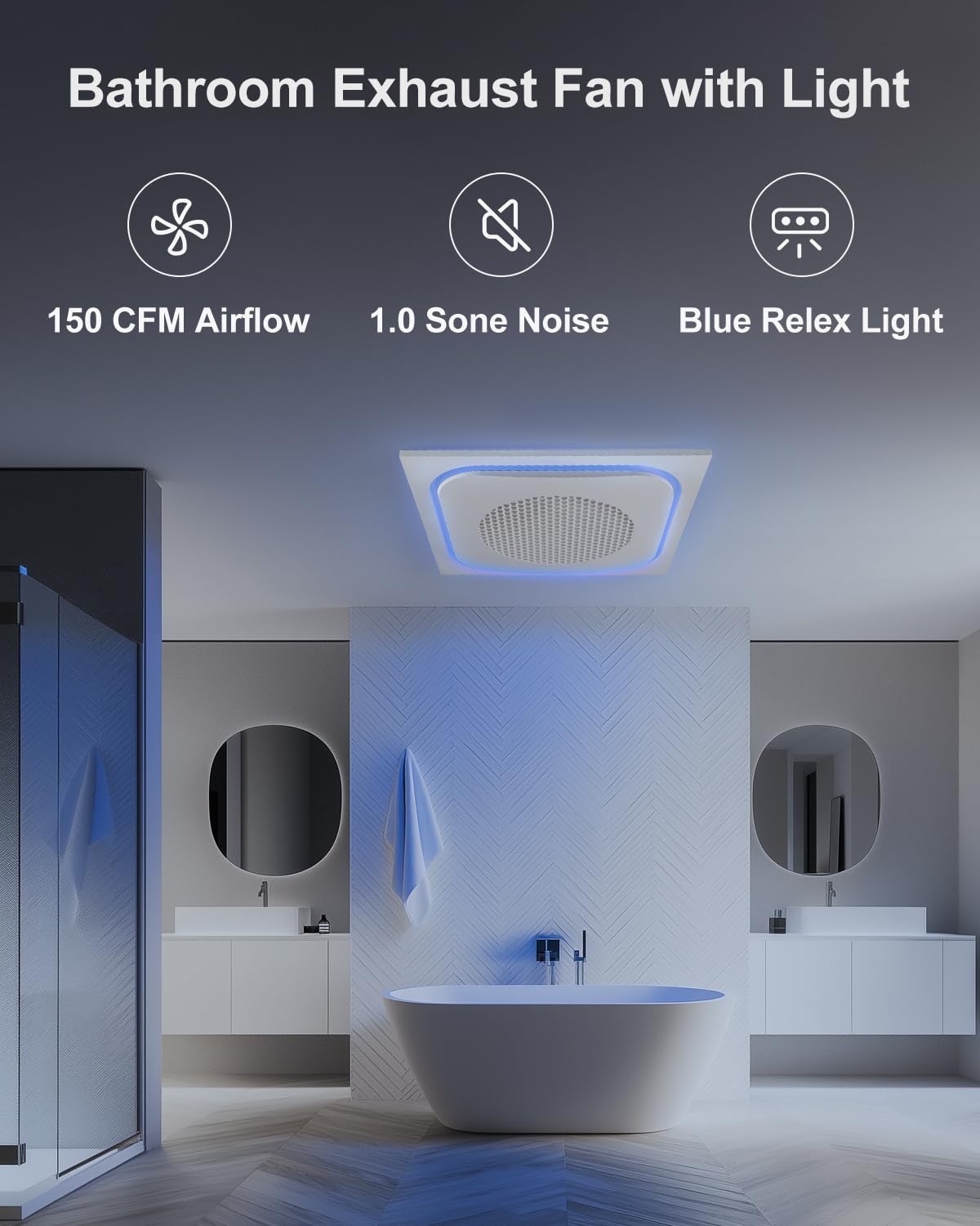 GROWNEER Bathroom Exhaust Fan with Light, 150 CFM 1.0 Sone Bathroom Fan with Light Combo, 40W Bathroom Fan with LED Night Light, White