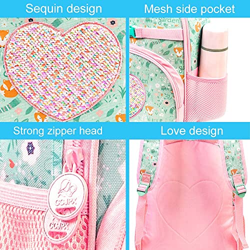 TXHVO 3PCS Kids Backpack for Girls, 16β Preschool Bookbag with Lunch Box, Cute Girl Sequin Backpacks for Elementary School